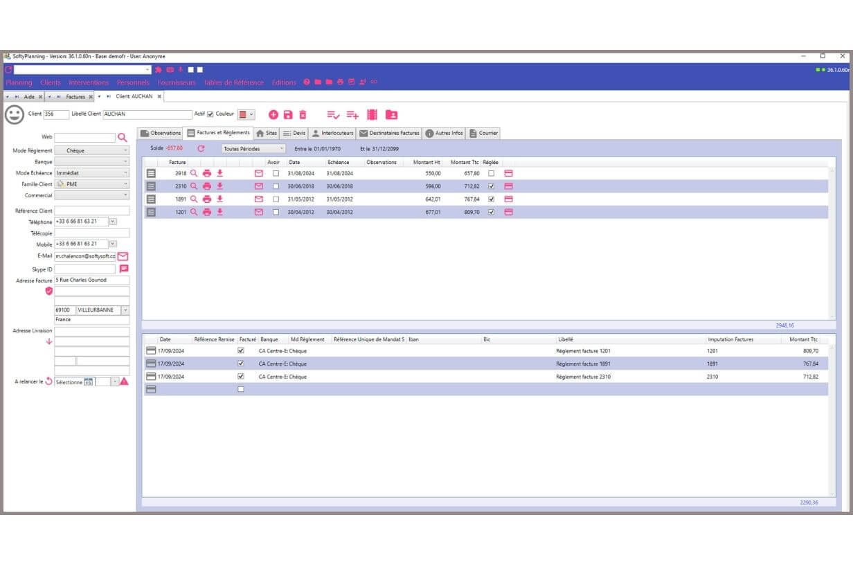 Logiciel Facturation Interventions - SoftyPlanning, SoftySoft
